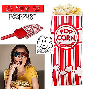 Poppy's Plastic Popcorn Scoop Bundle - 200 Bags and Plastic Popcorn Scooper, Popcorn Machine Accessories for Popcorn Bars, Movie Nights, Concessions
