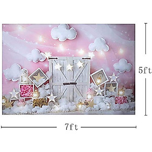 MEHOFOND Sweet Pink and White Cloud Photo Studio Backdrop Props Birthday Girl Baby Shower Party Decorations Twinkle Twinkle Little Stars Portrait Photography Background Banner for Cake Smash 7x5ft