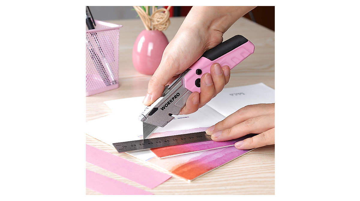 WORKPRO Pink Folding Utility Knife - Durable & Safe