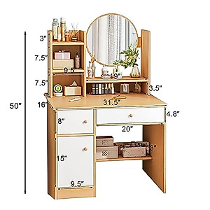 Makeup Vanity Dressing Table With Mirror Girls Vanity White Womens Vanity Desk With Drawers Modern Makeup Table Set Wooden Bedroom Vanity Table Set For Makeup Room, Bedroom ( Color : Without light )