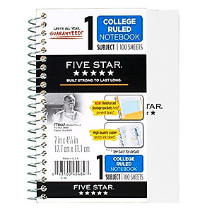 Five Star Personal Spiral Notebook, 7" x 4 3/8", 100 Sheets, College Rule, Assorted colors, 12 Pack