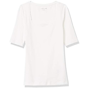 Amazon Essentials Women's Slim-Fit Half Sleeve Square Neck T-Shirt, Bright White, Medium