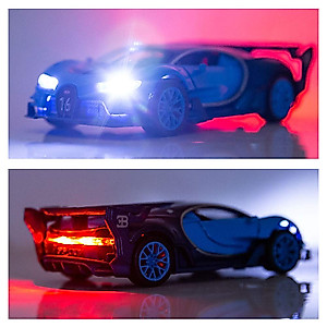 BDTCTK Bugatti Vision GT Supercar 1/32 Zinc Alloy Die Casting Pull Back Car Model Toy Sound and Light for Boy Girl Gift (Bule)