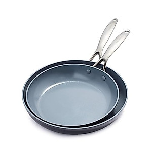 GreenPan Valencia Pro Hard Anodized Healthy Ceramic Nonstick 10" and 12" Frying Pan Skillet Set, PFAS-Free, Induction, Dishwasher Safe, Oven Safe, Gray