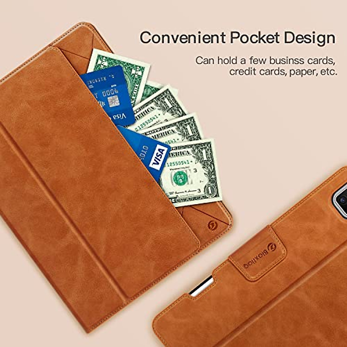 BloxFlag Case for iPad Pro 12.9 6th/5th/4th/3rd Generation with Card Pocket/Pencil Holder/Typing Angle Auto Sleep/Wake iPad Pro 12.9 2022/2021/2020/2018 Vegan Leather Cover (Brown)