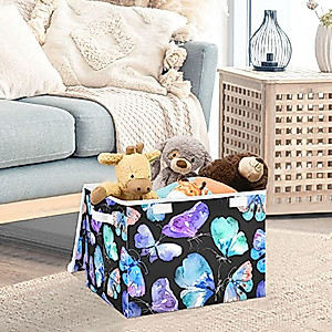 innewgogo Cute Butterflies Storage Bins with Lids for Organizing Foldable Storage Bins with Handles Oxford Cloth Storage Cube Box for Living Room