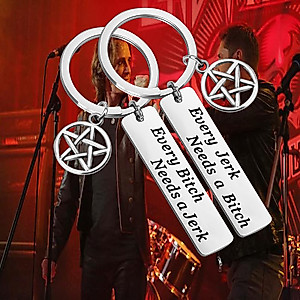LQRI SPN Jewelry Bitch Jerk Keychain Every Jerk Needs a Bitch Best Friend Keychain TV Show Theme Gifts (silver)