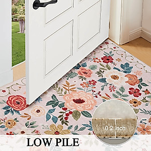 DUKINO 6x9 Area Rug, Floral Rugs for Living Room, Lightweight Non Slip Washable Rug, Indoor Low Pile & Non-Shedding Boho Design Rugs for Bedroom, Living Room, Dining Room, Beige