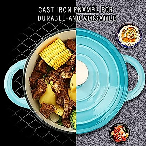 COOKWIN Enameled Cast Iron Dutch Oven, 5 QT Bread Baking Pot with Self Basting Lid, Non-stick Enamel Coated Cookware Pot, Great Christmas Gifts for Family, Teal