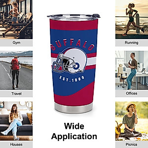 Custom Buffalo Tumbler 20oz Stainless Steel with Lid & Straw Personalized Football Fans Gifts for Women Men Coffee Travel Insulated Mug Cup Add Name Number