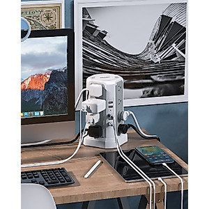 Surge Protector , Fararaka 6FT Power Strip Tower with 16 Outlets and 5 USB Ports, Flat Plug Multi Outlet Tower for Home, Office, Dorm Room