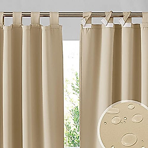 RYB HOME Patio Curtains Outdoor 2 Panels - Detachable Top Waterproof Outdoor Blackout Curtains Drapes for Porch Pergola Gezebo Cabana Sun Room Deck, W 52 x L 84 inch Long, Beige