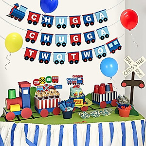 Chugga Chugga Two Two Party Decorations for 2 Years Old Boys, Railroad Train Crossing Theme Birthday Party Supplies - Chugga Chugga Two Two Banner, Cake Topper, Train Foil Balloons