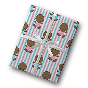 Cute Baby African American Wrapping Paper Black Gift Wrap Premium Gender Reveal Party Decoration Baby Shower Decor (12 foot x 30 inch roll), Pink, Blue