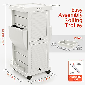 TASALON Ultimate Salon Trolley Cart for Salon Station Space Saving Salon Rolling Cart for Extra Storage Hair Salon Beauty Cart New upgrade Lockable 6 Trays 2 Tray Holders Multipurpose Tool Cart -White