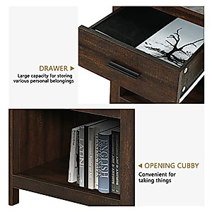 Vikiullf Farmhouse Nightstand-Wooden,Night Stand for bedroom,Bedside Table with 1 Drawer for Bedroom, Open Cabinet & Sliding Drawer, Espresso 1-Drawer (2 Pieces)