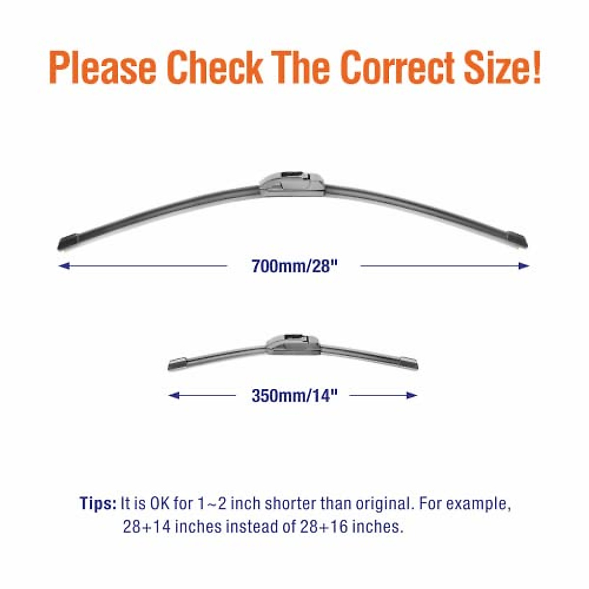 WOWIPER OE Quality Windshield Wiper Blades - 28 and 14 inch (Set of 2), Metal Base for 300% More Stable, for Hyundai Elantra 2016-2011 /Toyota Corolla 22-20 Prius C 19-12 /Honda Fit 22-09 +More