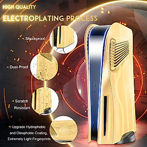 SIKEMAY PS5 Cover Plates for Playstation 5 Console Disc Edition, PS5 Accessories Face Plates Side Shell with Cooling Fan Vents, Hard Shockproof Protective Custom Dust Skin Covers Case (Plating Gold)