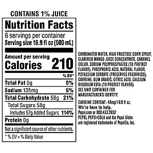 Pepsi Regular 16.9oz 6Pk, Mango, 101.4 Fl Oz