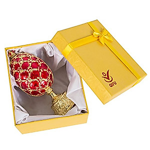 QIFU Hand Painted Enameled Faberge Egg Style Decorative Hinged Jewelry Trinket Box Unique Gift For Home Decor