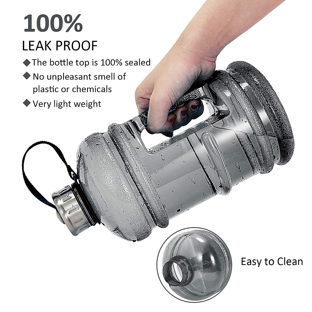 Vaupan Half Gallon Big Water Bottle, 2.2L/73 OZ Large Leak Proof Sports Jug with Handle,Huge BPA Free PETG Plastic Wide Mouth Drinking Container Flask for Fitness Gym Biking Travel Outdoor Water Jug