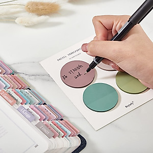 Pastel Round Transparent Sticky Notes, Set of 4 Circle Clear Sticky Tabs, Translucent Page Flags Book Markers Stickers, Planner Accessories, Bible Journaling Study Office School Supplies (Pastel)