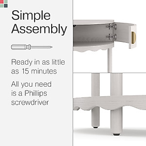 Scalloped Skirt Half Moon Console Table - Small Entry Table with Storage for Narrow Spaces - Modern Home Decor - Living Room Furniture - Solid Wood Entryway Table with Two Doors (Whitewash Oak)