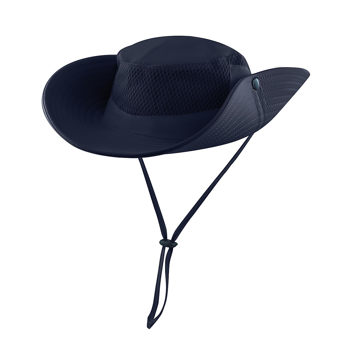 Mukeyo Womens Ponytail Sun Hat Wide Brim Mesh Bucket Hat UV UPF50 Protection Hat Foldable Summer Travel Beach Fishing Hats Navy Blue