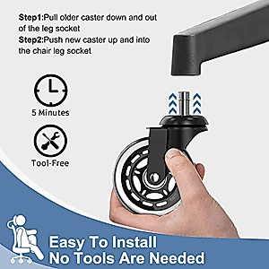 Office Chair Wheels, Set of 5,Huracan,Replacement Rubber Caster Wheels for Hardwood Floor, NOT Compatible IKEA,Computer Desk Wheels,Heavy Duty Casters