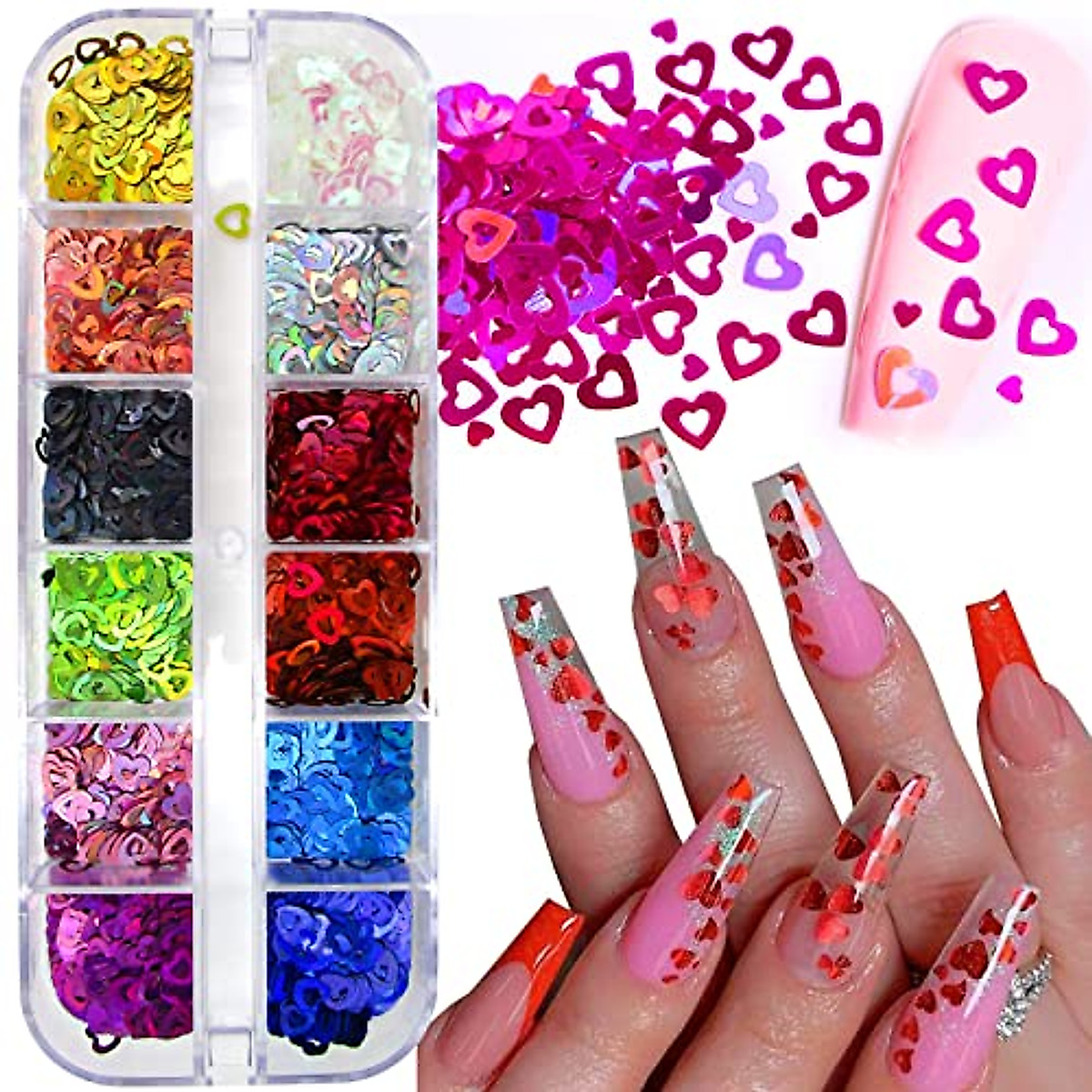 LoveOurHome Nail Glitters Sequins Set Mixed Shaped Holographic Heart Butterfly Neon Star Chunky Glitter Flakes Accessories Manicure Sticker Decorations for Makeup Crafts Resin Nails