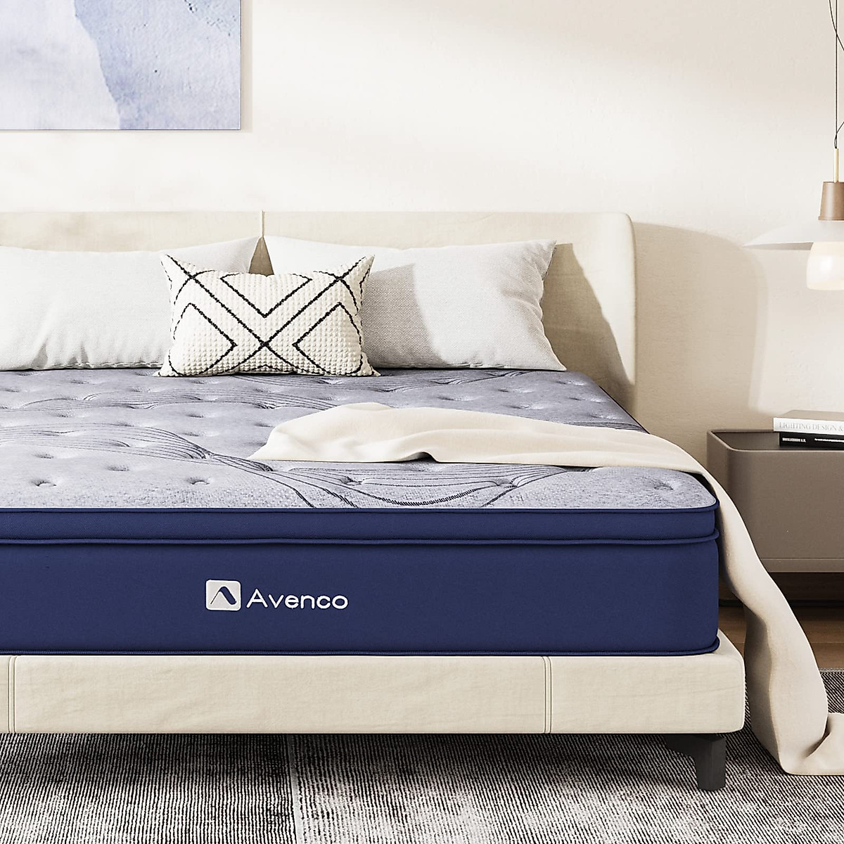 Avenco Mattress King, 12 Inch King Mattress Hybrid, Medium Firm King Mattress in a Box for Pressure Relief and Sound Sleep, Wrapped Coils and CertiPUR-US Foam, Soft Breathable Fabric