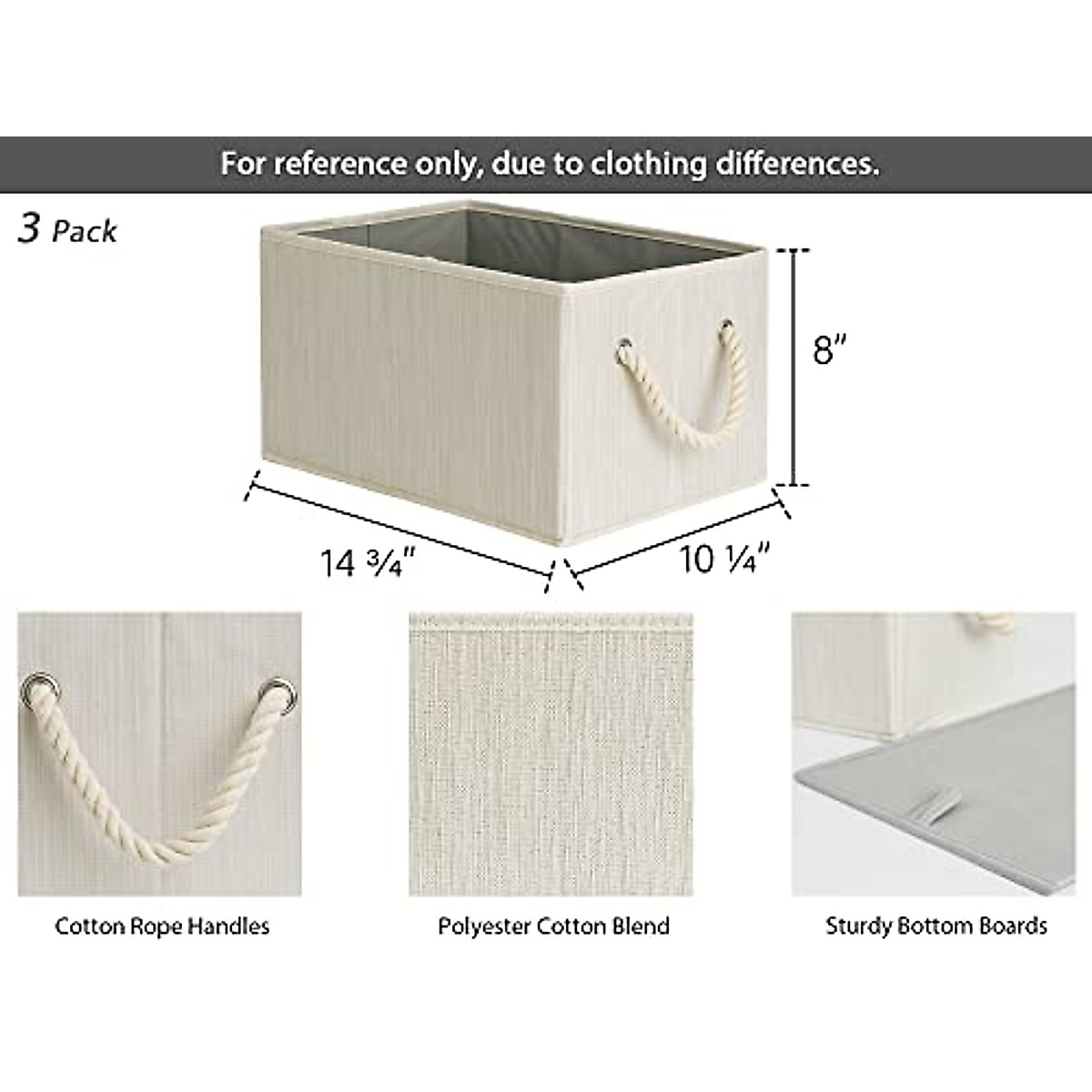 StorageWorks Large Storage Baskets for Organizing, Foldable Storage Baskets for Shelves, Fabric Storage Bins with Handles, Beige, White & Ivory, 3-Pack