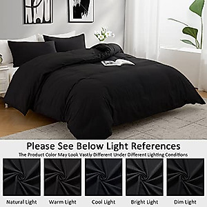 mafudoxi Duvet Cover Queen, 3 Piece Queen Size Duvet Cover, Soft and Breathable Queen Duvet Cover with Zipper Closure & Corner Ties,1 Duvet Cover 90"x90" & 2 Pillow Cases, Black