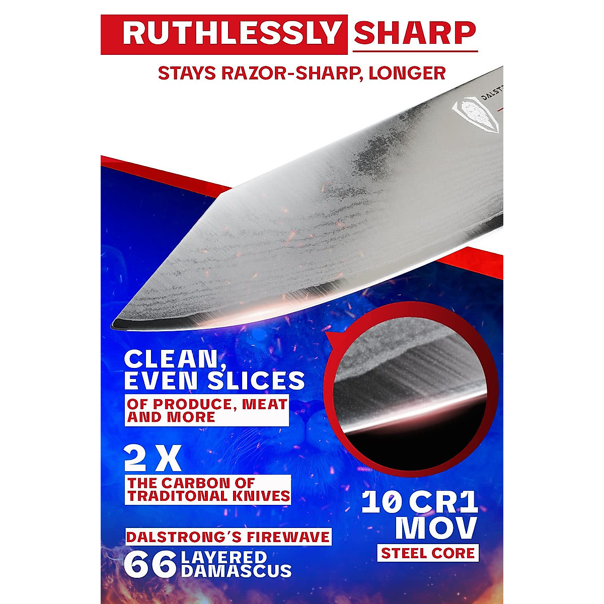 Dalstrong Chef Knife - 8 inch - Firestorm Alpha Series - Premium 10Cr15CoMoV High-Carbon Steel - Traditional Japanese Wa Stabilized Wood & Resin Handle - Kitchen Knife - Chef's Knife - w/Sheath