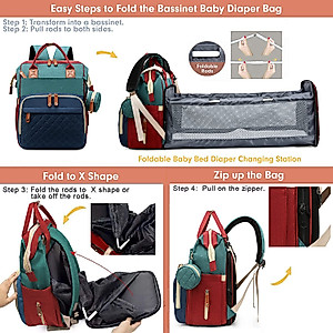 Diaper Bag with Changing Station, Waterproof 3 in 1 Baby Diaper Backpack with Foldable Changing Pad, Large Travel Back Pack for Girl Boy, Red-Green-Blue