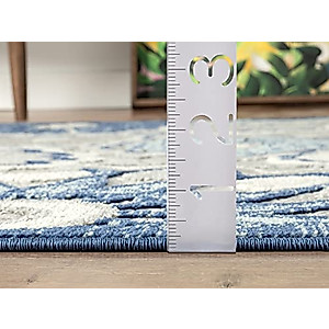Abani Contemporary Design 4' x 6' Blue & Grey Floral Area Rug Rugs - Unique Non-Shed Modern Flower Print Indoor/Outdoor Rug
