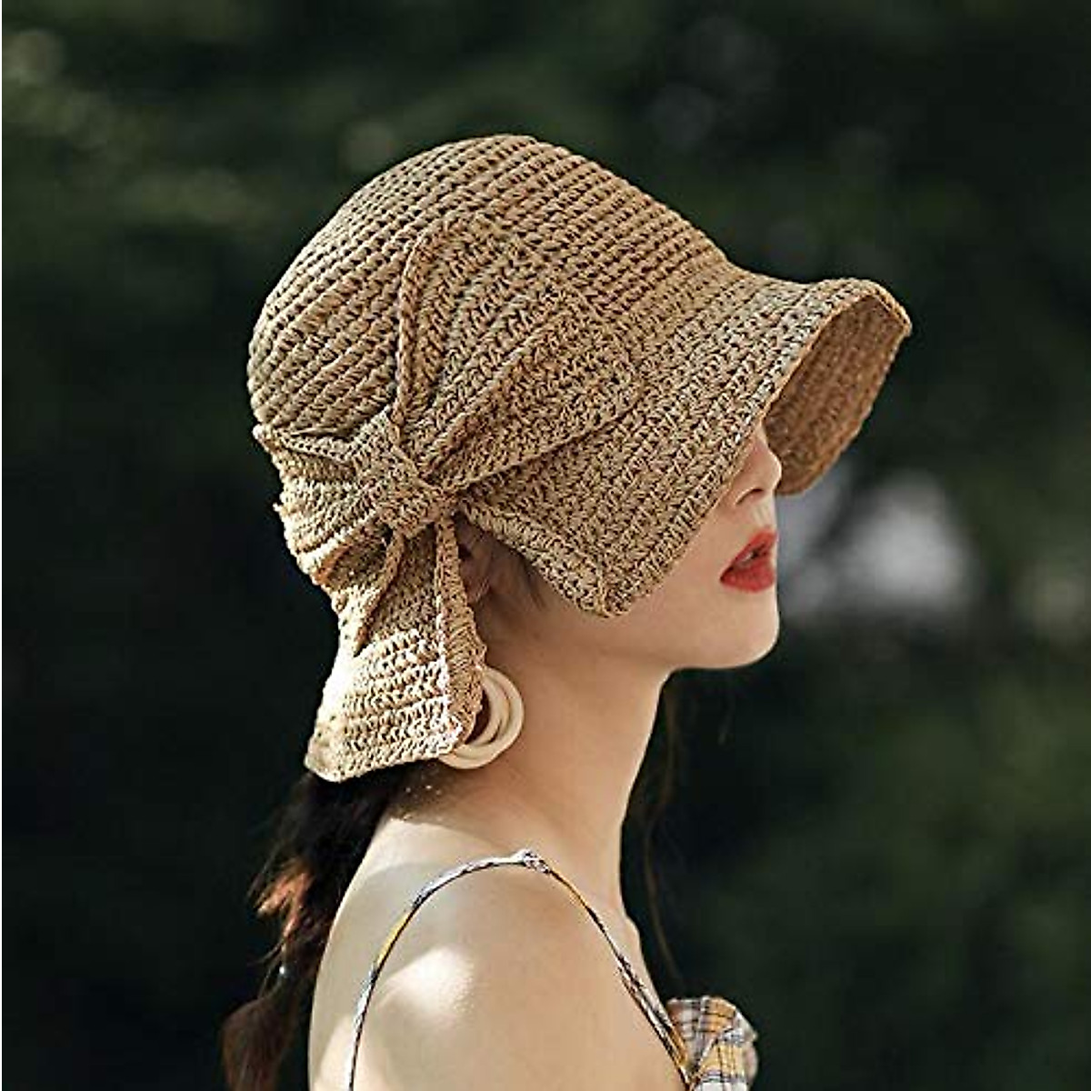 MarJunSep 2 Pieces Foldable Packable Wide Brim Floppy Straw Sun Hat Summer Beach Hat for Women Girl UV Protection Hat (Beige & Khaki)