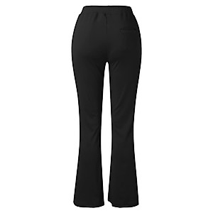 Angxiwan Women's Yoga Pants High Waisted Athletic Workout Solid Bootcut Tummy Control Leggings with Pockets Work Pants Black