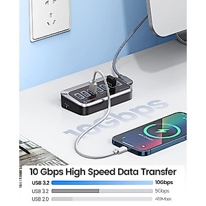 ORICO USB Hub 10Gbps with 7 USB A Ports, USB 3.2 Gen 2 Hub with 3.28Ft USB-A to USB-C Cable USB Splitter for iMac, All MacBooks, Mac Mini