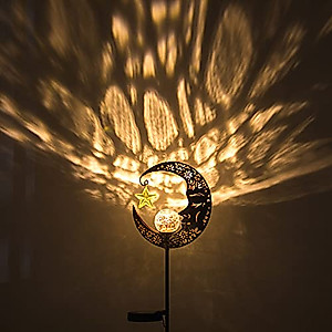 Hapjoy Solar Lights Outdoor Garden Decor Solar Moon Lantern for Patio,Lawn or Pathway Moon Decorations Crackle Glass Globe Stake Metal Lights Waterproof Warm LED Garden Gifts (Bronze)