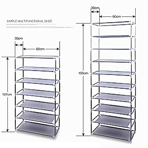 Room-Saving 10-Layers 9 Lattices Non-Woven Fabric Shoe Rack Black 10 Tiers Shoe Rack Stackable Narrow Expandable Non-Woven Fabric Storage Organizer Cabinet Tower Shelf Space Saving Assembly