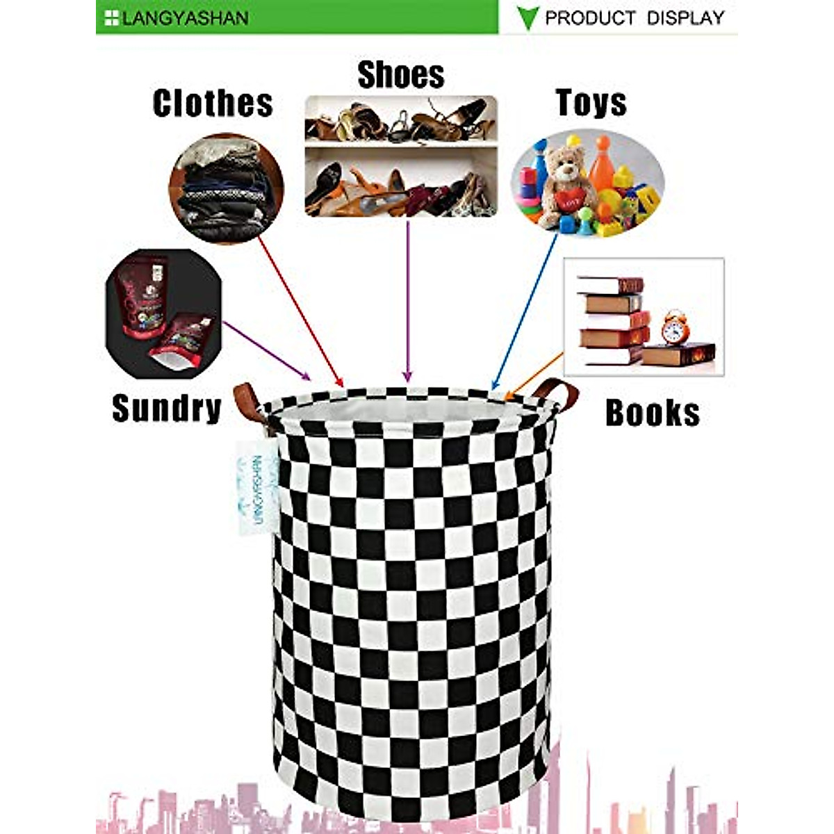 LANGYASHAN Laundry Basket Canvas Fabric Collapsible Organizer Basket for Storage Bin Toy Bins Gift Baskets Bedroom Clothes Children Nursery Hamper (Racing Flag)