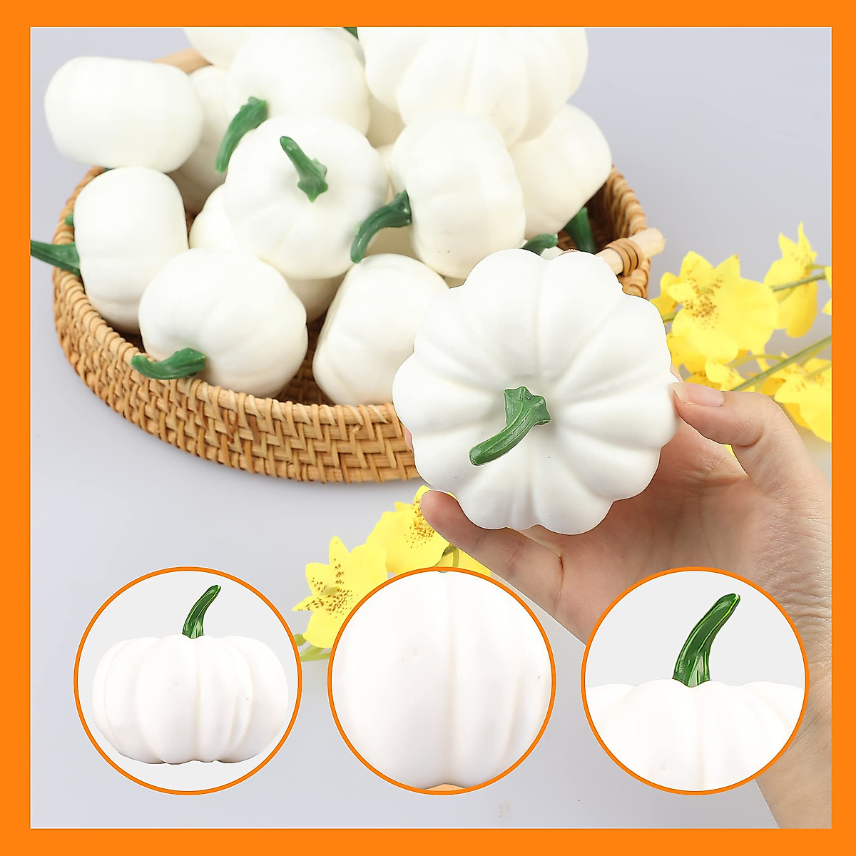 VIDELLY 16 Pieces Artificial Pumpkins for Decoration Artificial Realistic Fall Harvest Mini Pumpkins Home Garden Faux Pumpkins Artificial Vegetables Fall Harvest Décor Halloween Thanksgiving Home Deco