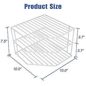 3-Tier Corner Shelf Counter and Cabinet Organizer - Steel Metal Wire - Rust Resistant - Plates, Dishes, Cabinet & Pantry Organizer - Kitchen Organization (10 x 7.5 Inch) (White)