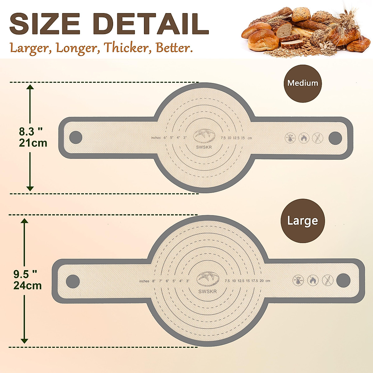 Silicone Bread Sling for Dutch Oven,2 Sizes Set Non-Stick & Odor-Free Bread Baking Mat Set,Anti-slip Reusable Bread Sling with Long Handle,Edge Sealing Design,Essential Sourdough Bread Baking Supplies