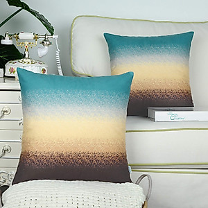 CaliTime Pack of 2 Cozy Fleece Throw Pillow Cases Covers for Couch Bed Sofa Farmhouse Modern Gradient Ombre Rainbow Stripes 20 X 20 Inches Teal to Coffee