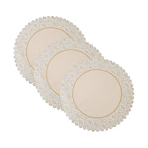 Shabby Chic Lace Placemats - Bulk Set of 50, Disposable Paper - Vintage Party Supplies, Ivory/Nude