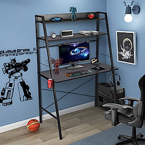 LYNSLIM Gaming Desk – 43” Computer Table for Home Office Gamer Workstation with Storage Shelf,Cup Holder and Headphone Hooks (Black, 43")