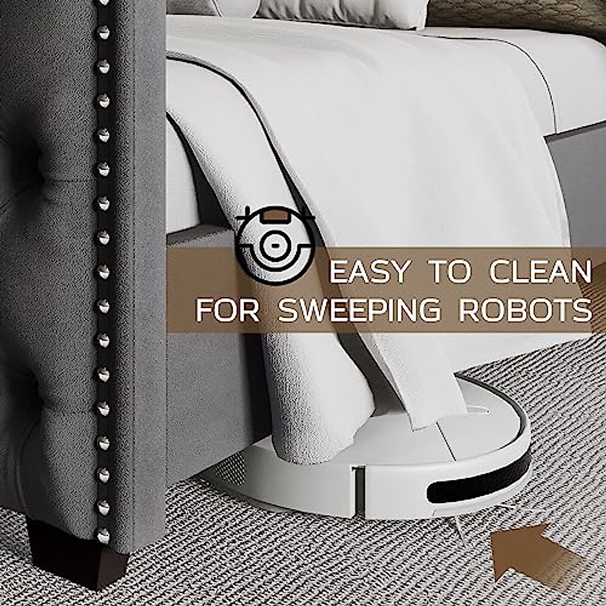 LUXOAK Queen Platform Bed Frame with Wingback Headboard, Velvet Upholstered Bed Frame with Handmade Button Tufted & Nailhead, Wooden Slats Support, Grey