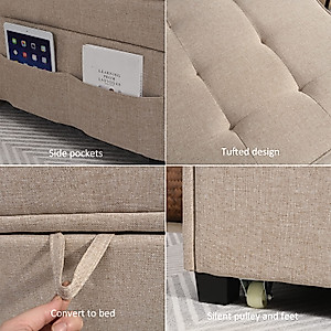 Cynefin Futon Chair with Lumbar Pillow and 3 Side Pockets, Sofa Bed Chair, Convertible Chair Sleeper Bed, 4 in 1 Ottoman Bed Tufted Fabric(70.8 x 26.3 x 16.4 inches, Beige)